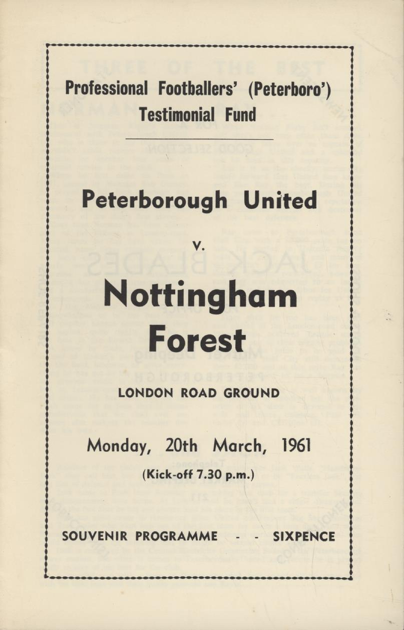 PETERBOROUGH UNITED V NOTTINGHAM FOREST (TESTIMONIAL MATCH) 1960-61 ...