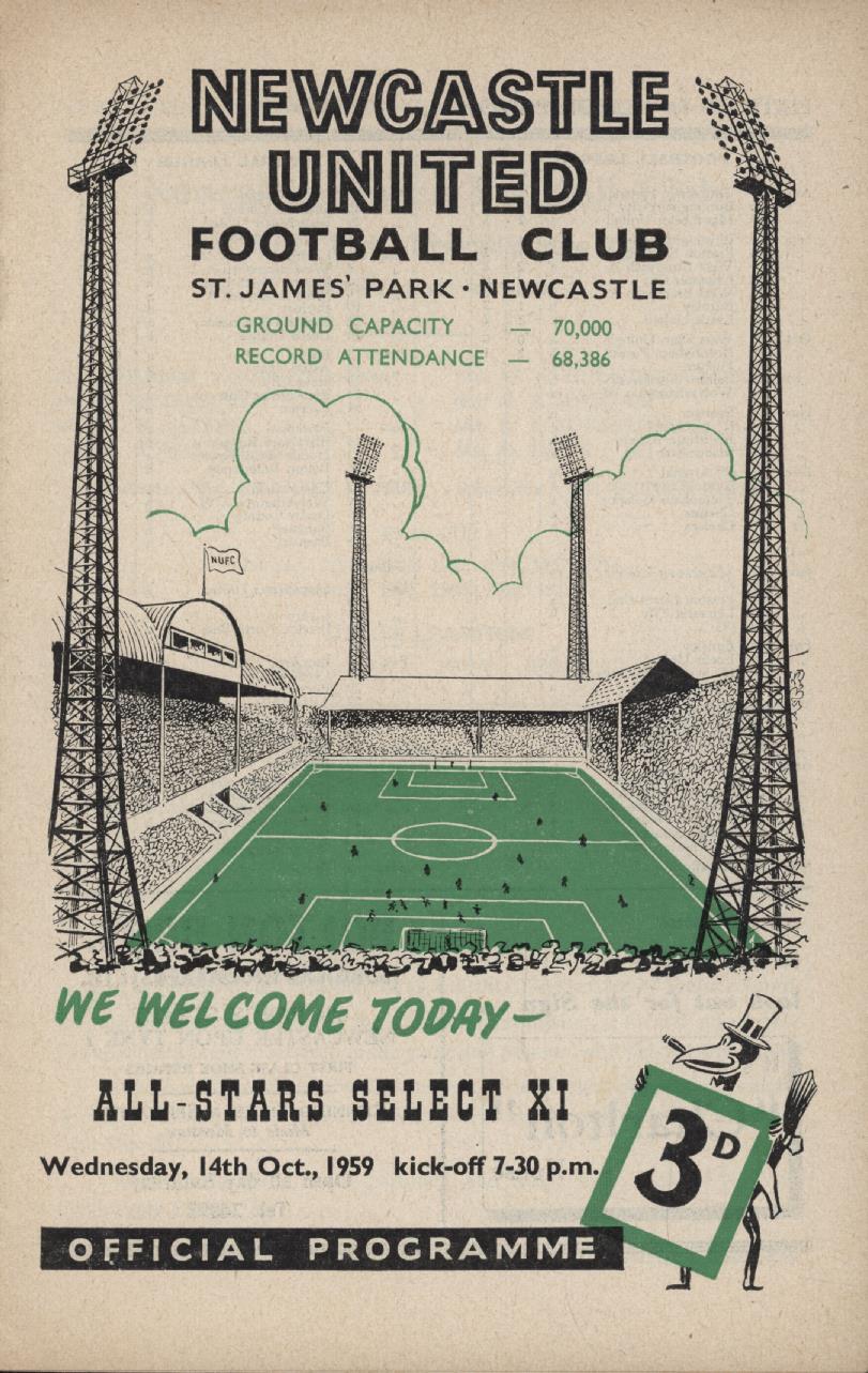 NEWCASTLE UNITED V ALL STAR XI (CHARITY MATCH) 1959-60 FOOTBALL ...