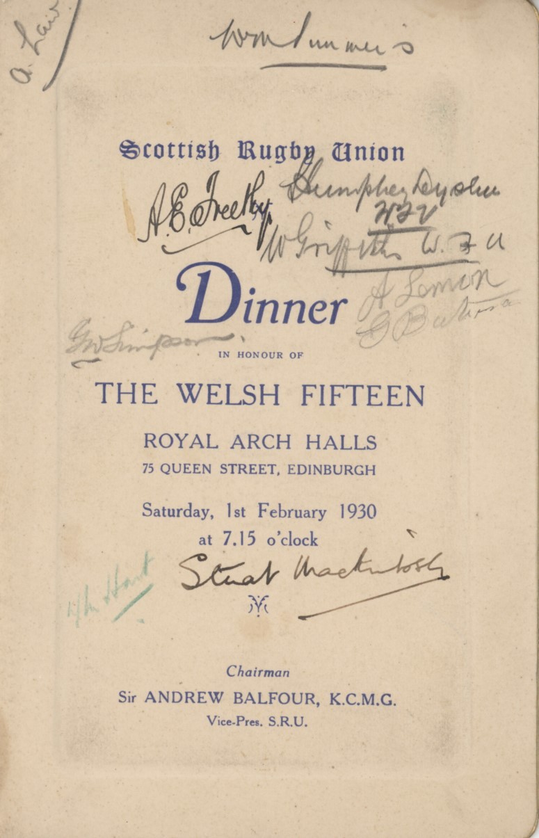 WALES V SCOTLAND 1930 SIGNED RUGBY MENU CARD - Rugby Menus & Cards ...