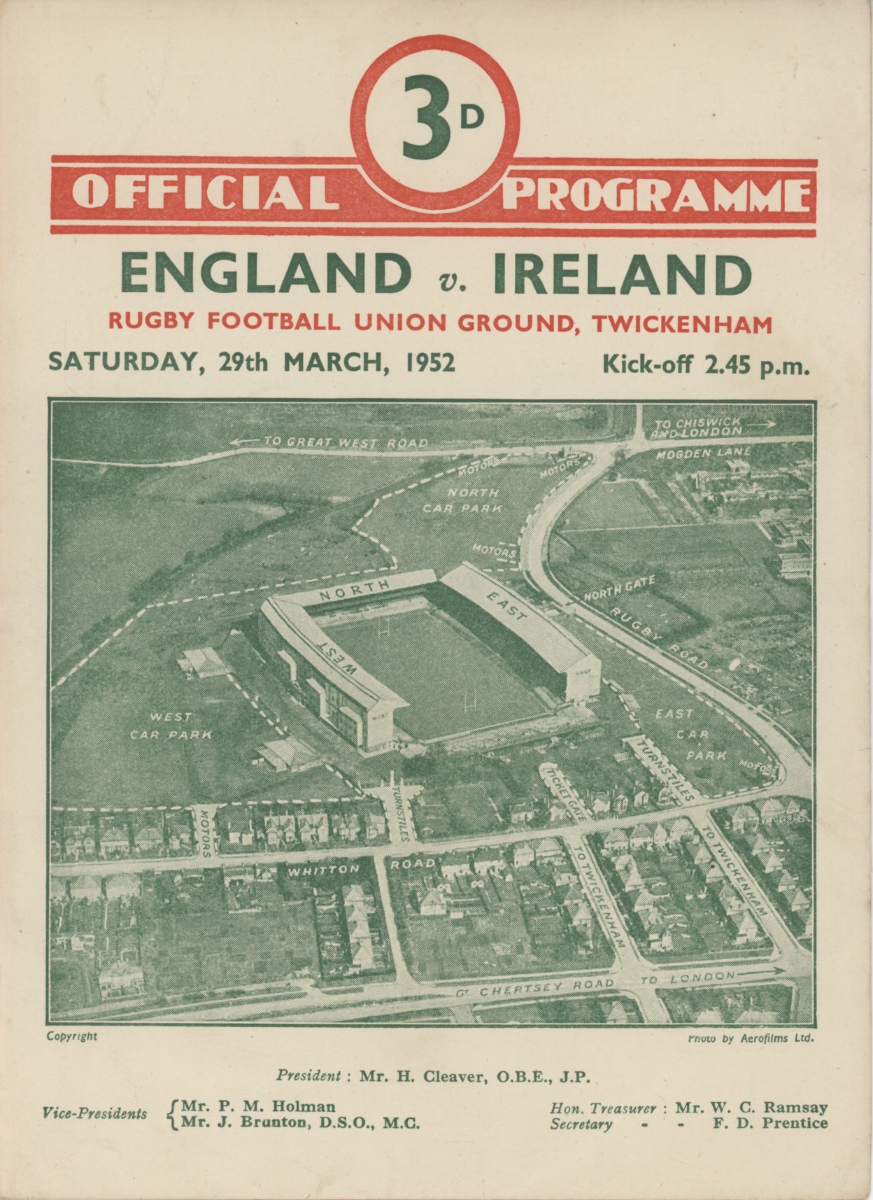 ENGLAND V IRELAND 1952 RUGBY UNION PROGRAMME - England Rugby Union ...