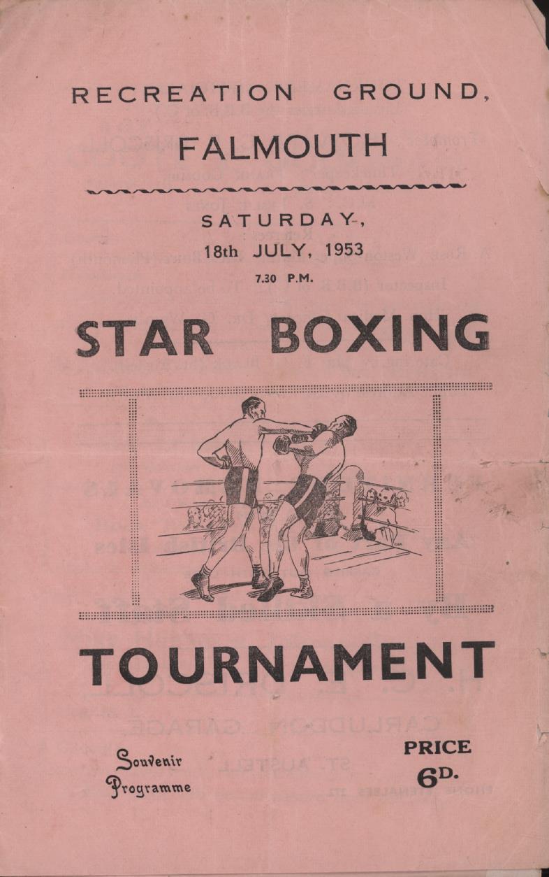 ROY COOTE V GORDON GOODMAN 1953 (FALMOUTH) BOXING PROGRAMME - Boxing ...