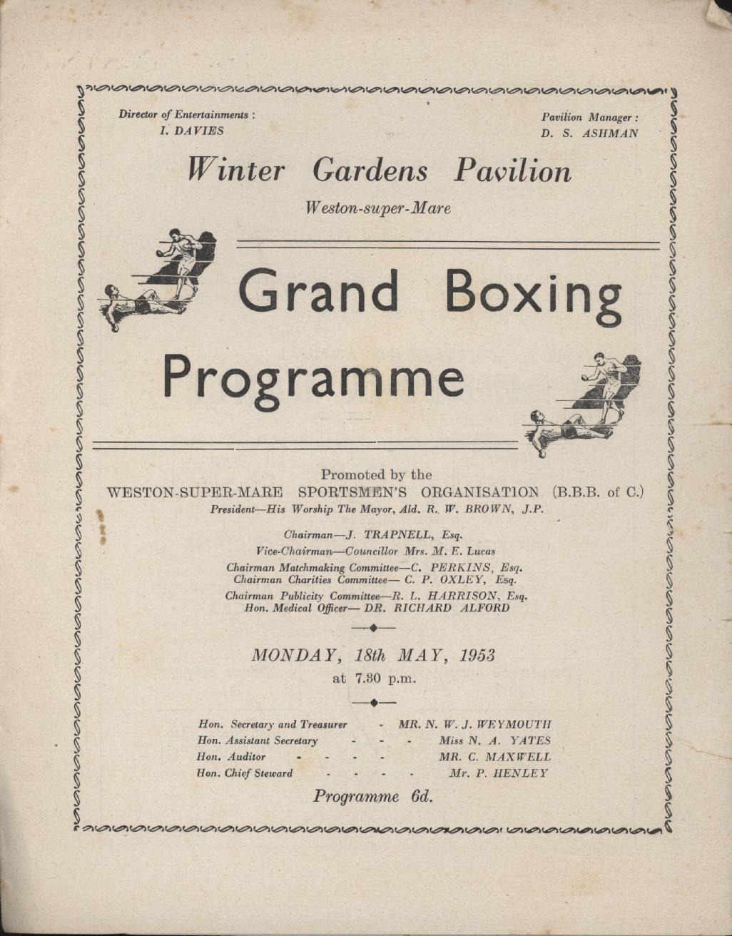 ROD DREAMER V DUDLEY COX (WESTERN-SUPER-MARE) 1953 BOXING PROGRAMME ...