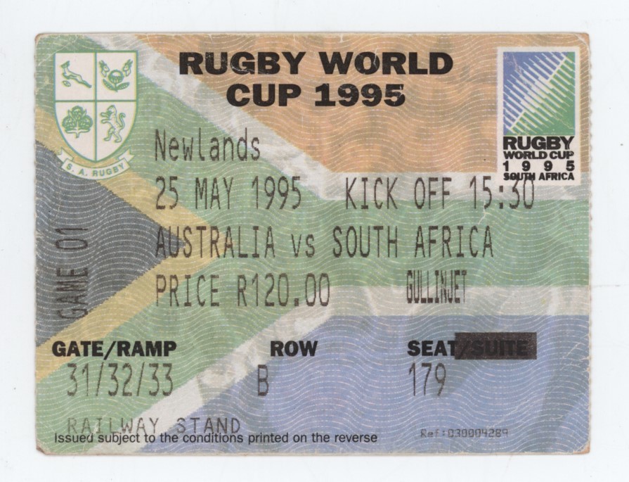 SOUTH AFRICA V AUSTRALIA 1995 RUGBY WORLD CUP OPENING MATCH TICKET ...