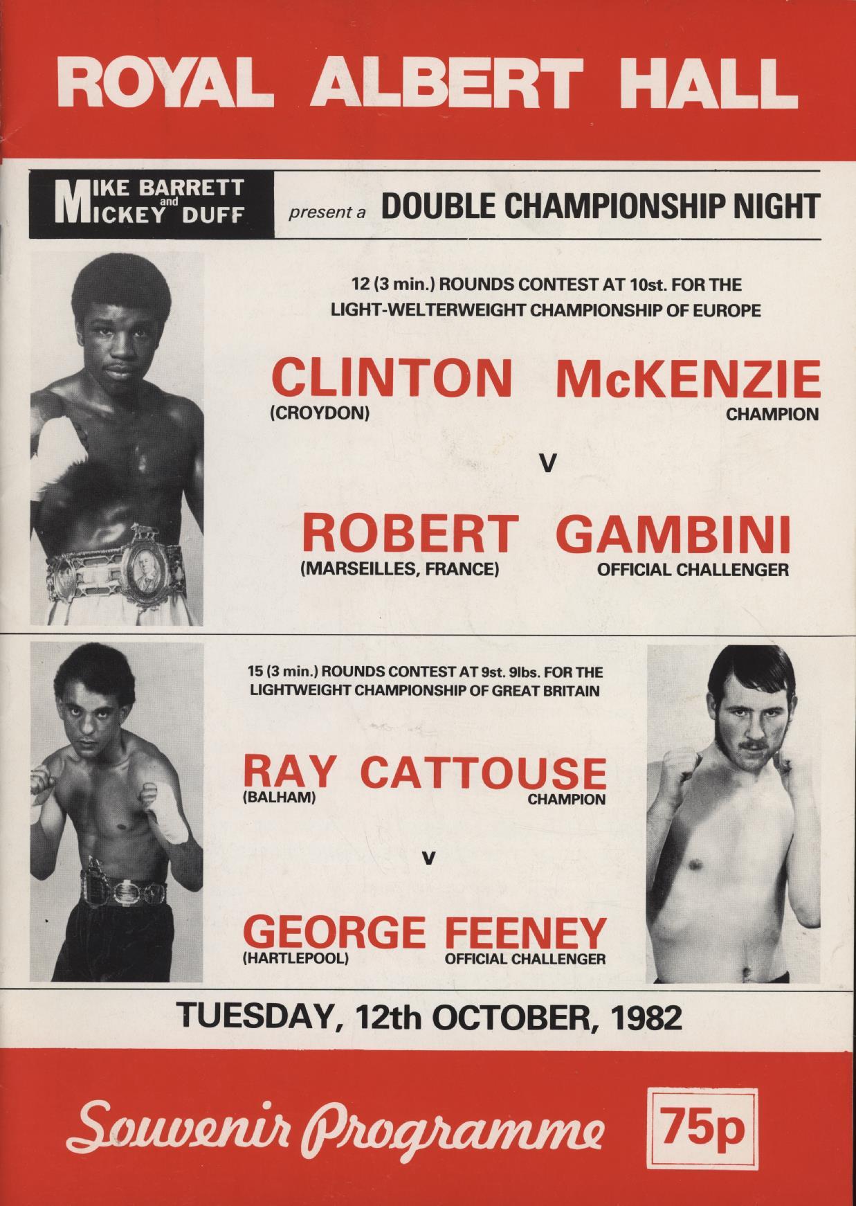 CLINTON MCKENZIE V ROBERT GAMBINI 1982 BOXING PROGRAMME - Boxing ...