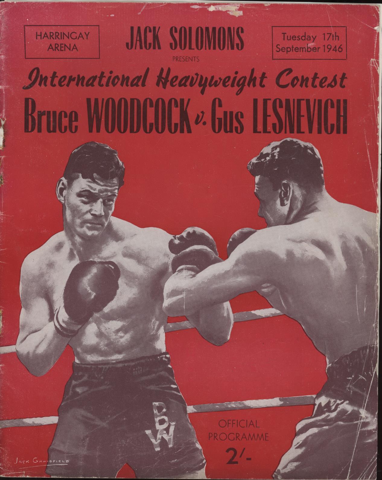 BRUCE WOODCOCK V GUS LESNEVICH 1946 BOXING PROGRAMME - Boxing ...