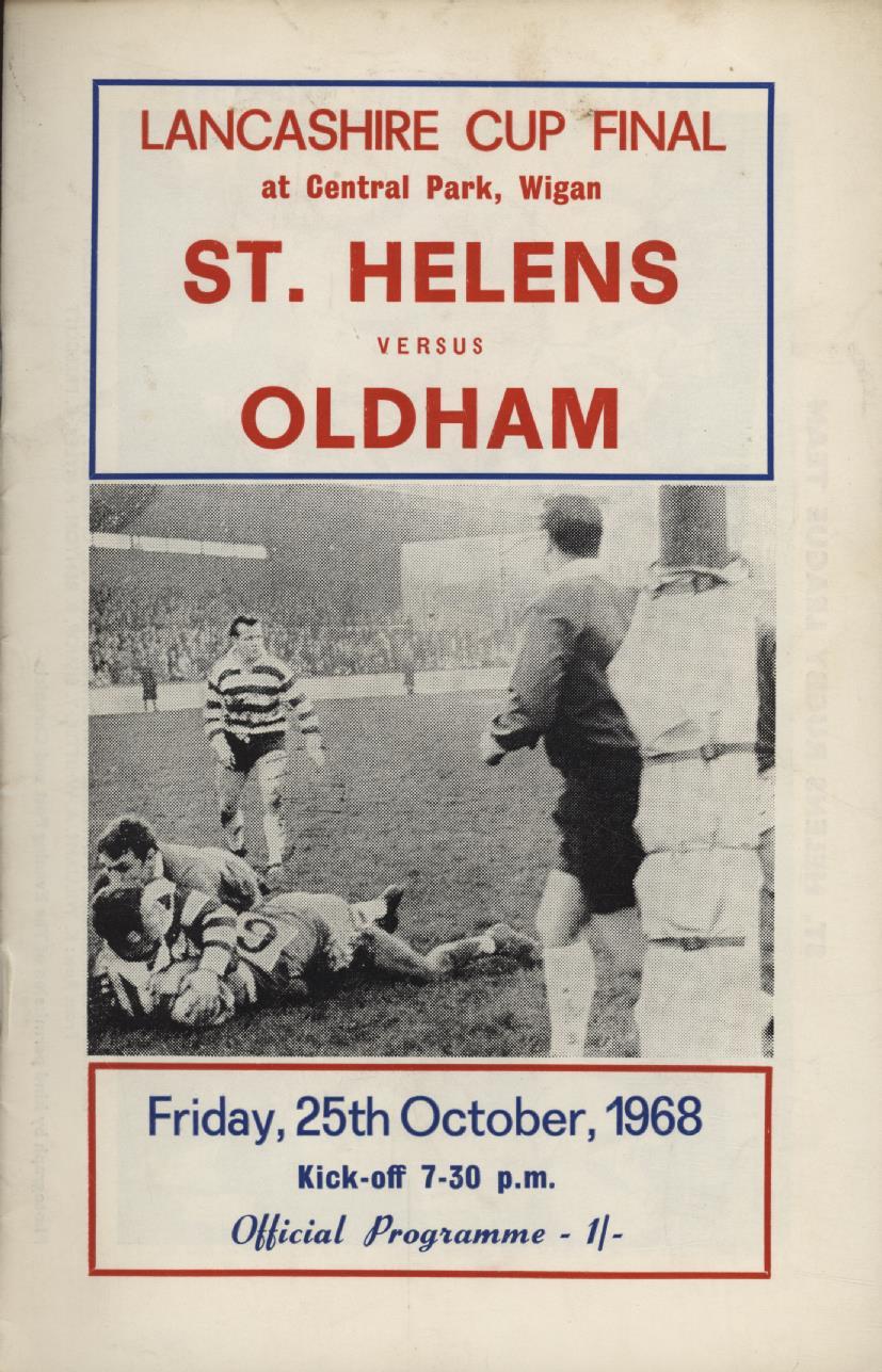 ST HELENS V OLDHAM 1968 (LANCASHIRE CUP FINAL) RUGBY LEAGUE PROGRAMME ...