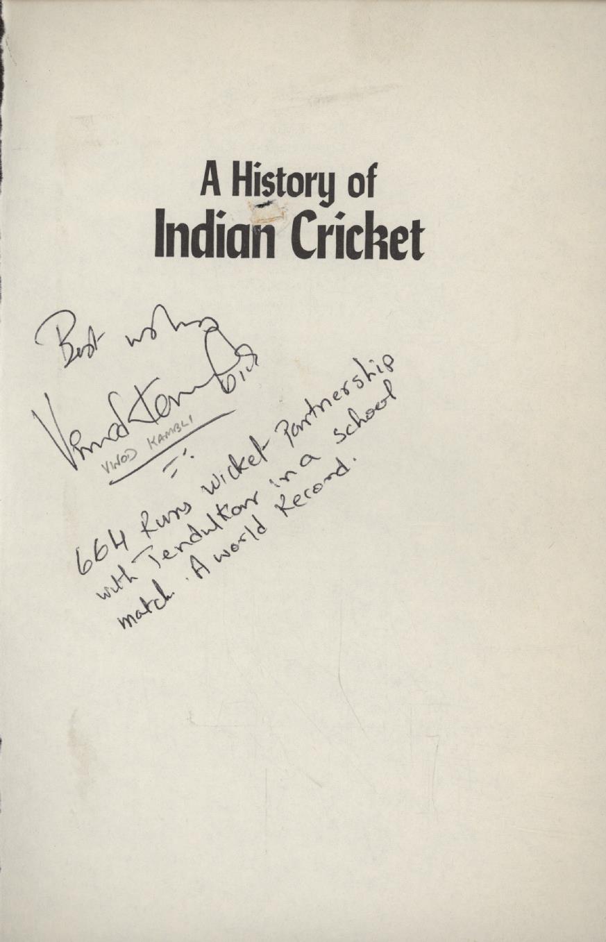 VINOD KAMBLI (INDIA) CRICKET AUTOGRAPH - Individual Cricket Autographs ...