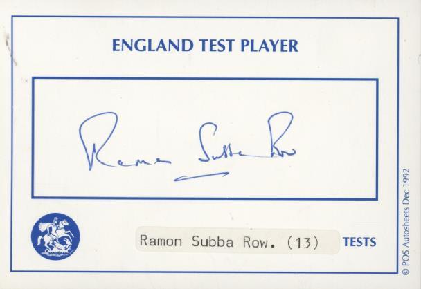RAMAN SUBBA ROW (ENGLAND & SURREY) CRICKET AUTOGRAPH - Individual ...
