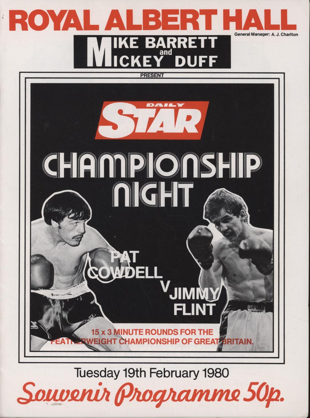 PAT COWDELL V JIMMY FLINT (FEATHERWEIGHT CHAMPIONSHIP OF GREAT BRITAIN ...