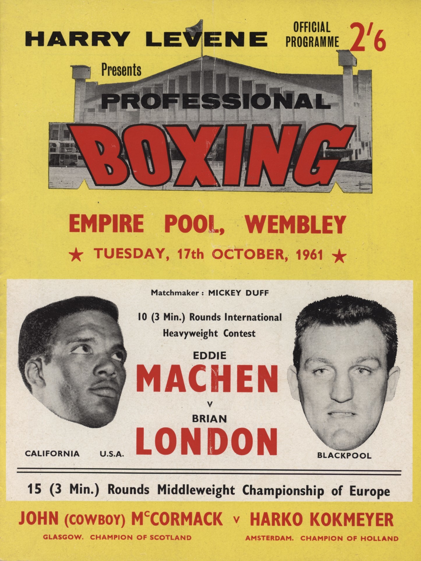 EDDIE MACHEN V BRIAN LONDON 1961 BOXING PROGRAMME - Boxing programmes ...