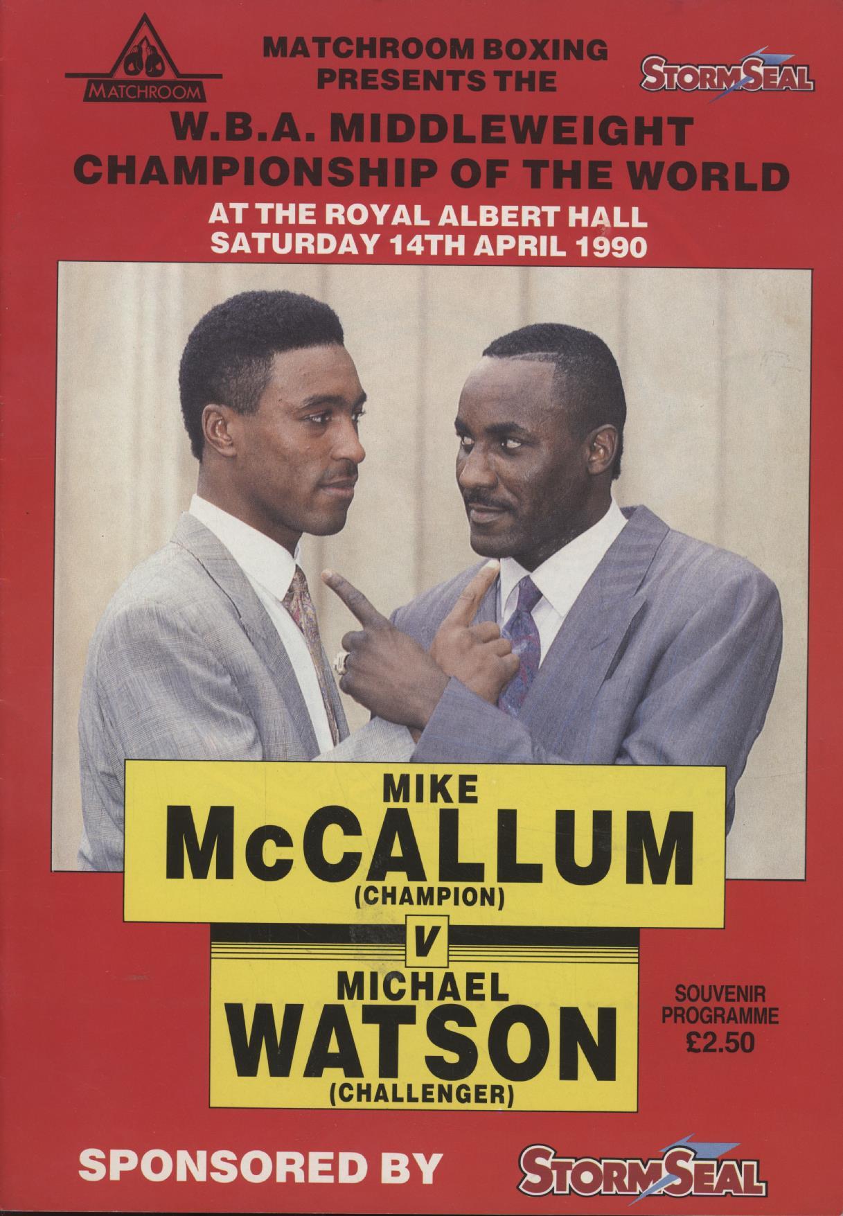 MIKE MCCALLUM V MICHAEL WATSON 1990 BOXING PROGRAMME (PLUS LENNOX LEWIS ...