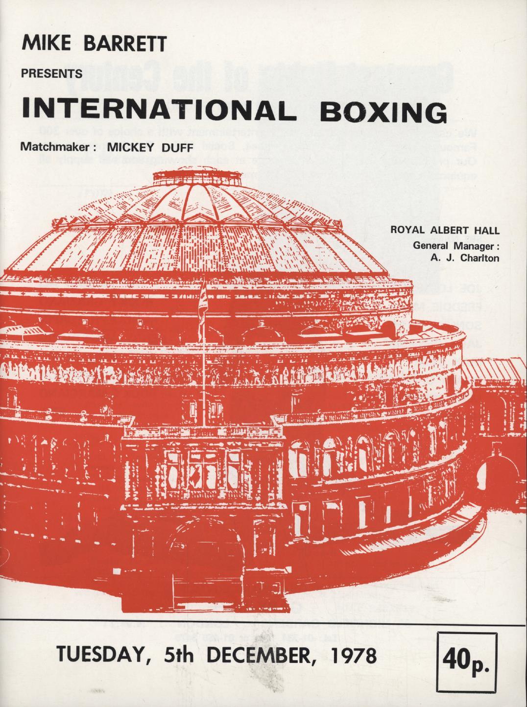 JOHN L GARDNER V GREG SORRENTINO 1978 BOXING PROGRAMME - Boxing ...