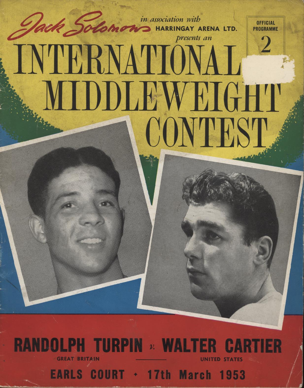 RANDOLPH TURPIN V WALTER CARTIER 1953 BOXING PROGRAMME - Boxing ...