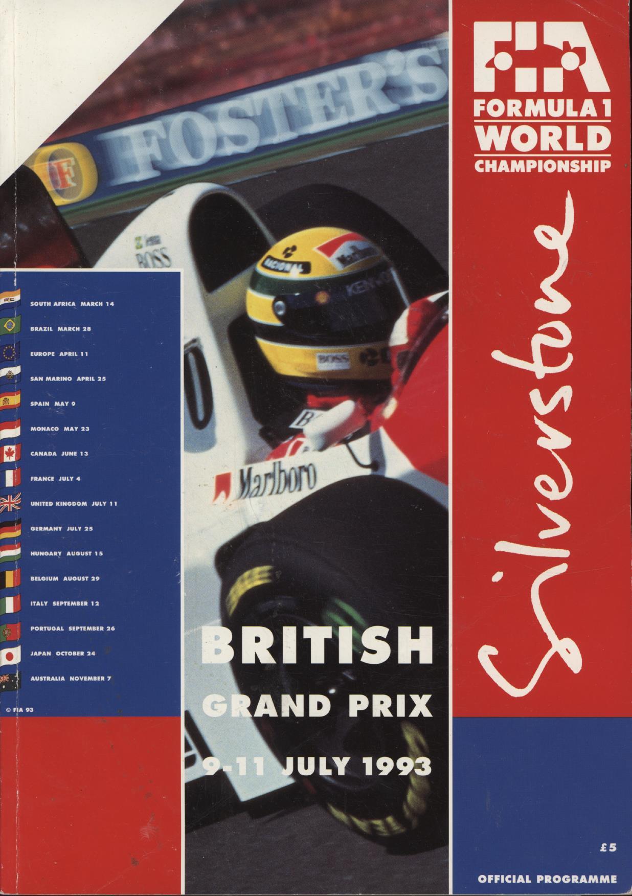 BRITISH GRAND PRIX 1993 MOTOR RACING PROGRAMME - Grands Prix Programmes ...