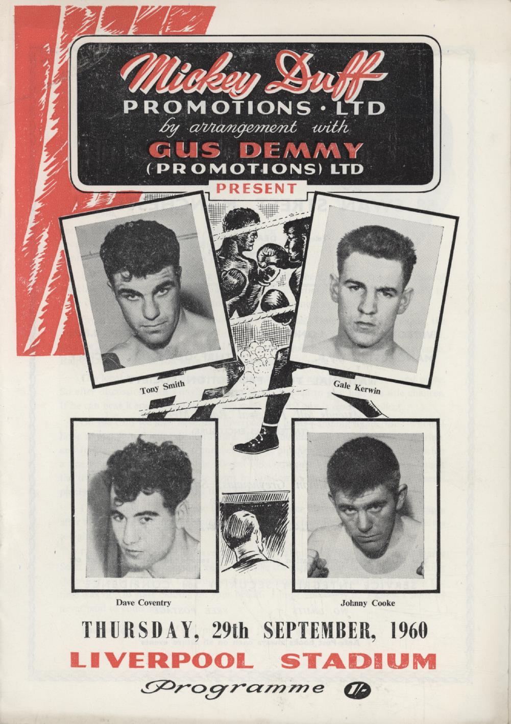 TONY SMITH V GALE KERWIN 1960 BOXING PROGRAMME - Boxing programmes ...