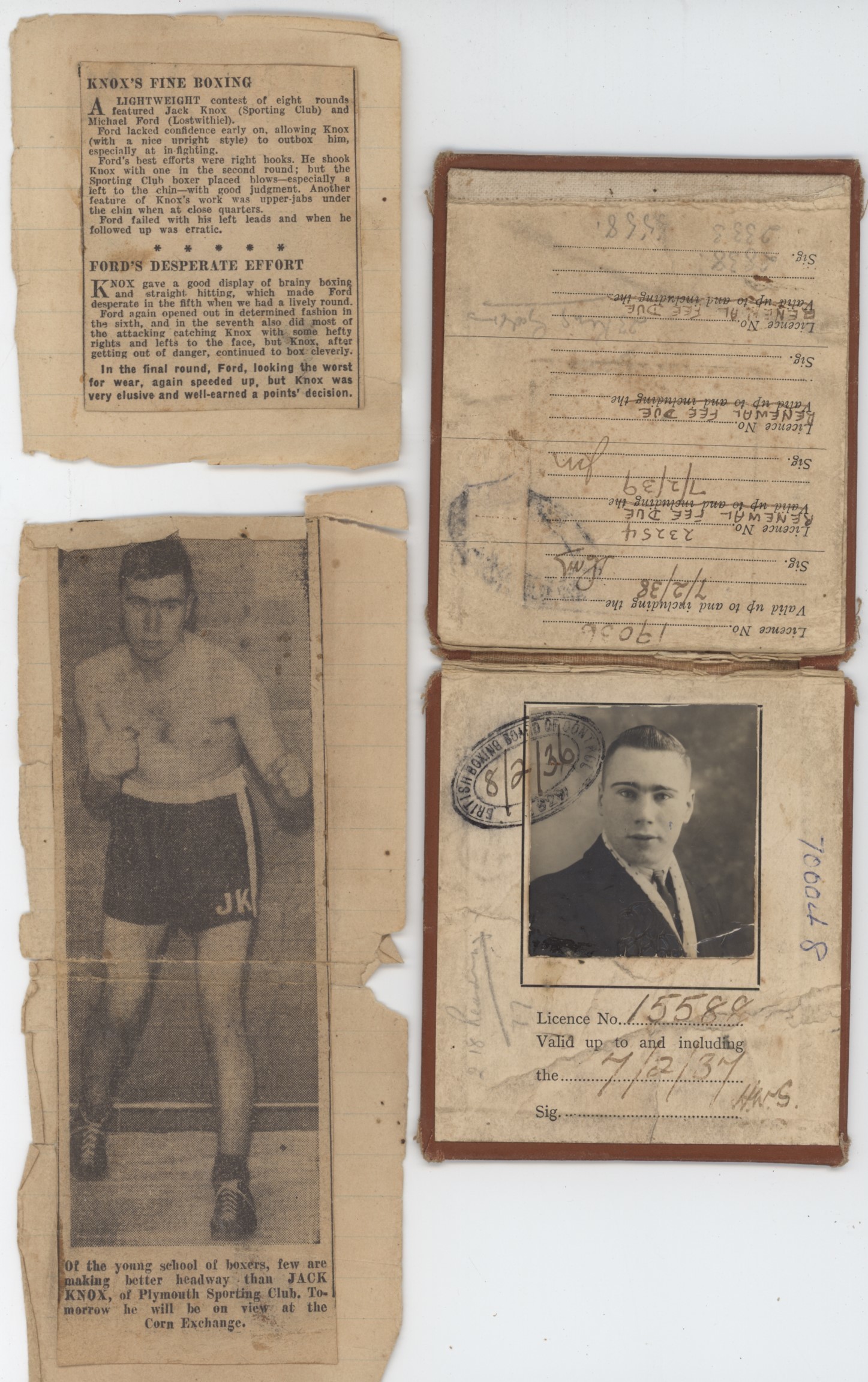 JACK KNOX (PLYMOUTH) BOXING LICENCE 1936-38: Sportspages.com