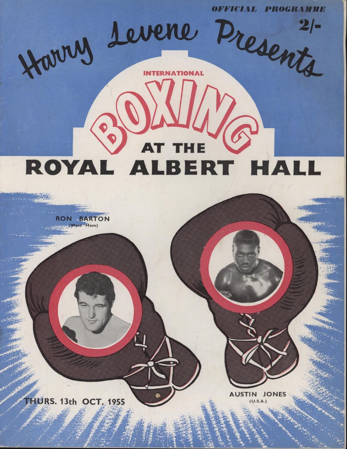 RON BARTON V AUSTIN JONES 1955 BOXING PROGRAMME - Boxing programmes: Sportspages.com