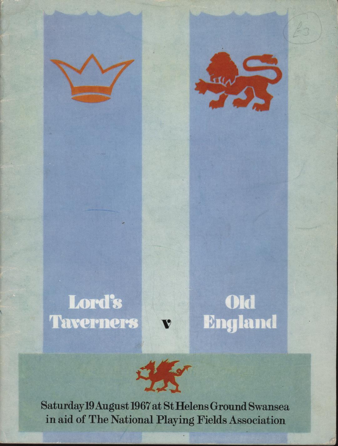 LORD'S TAVERNERS V OLD ENGLAND CRICKET PROGRAMME 1967 - Representative ...