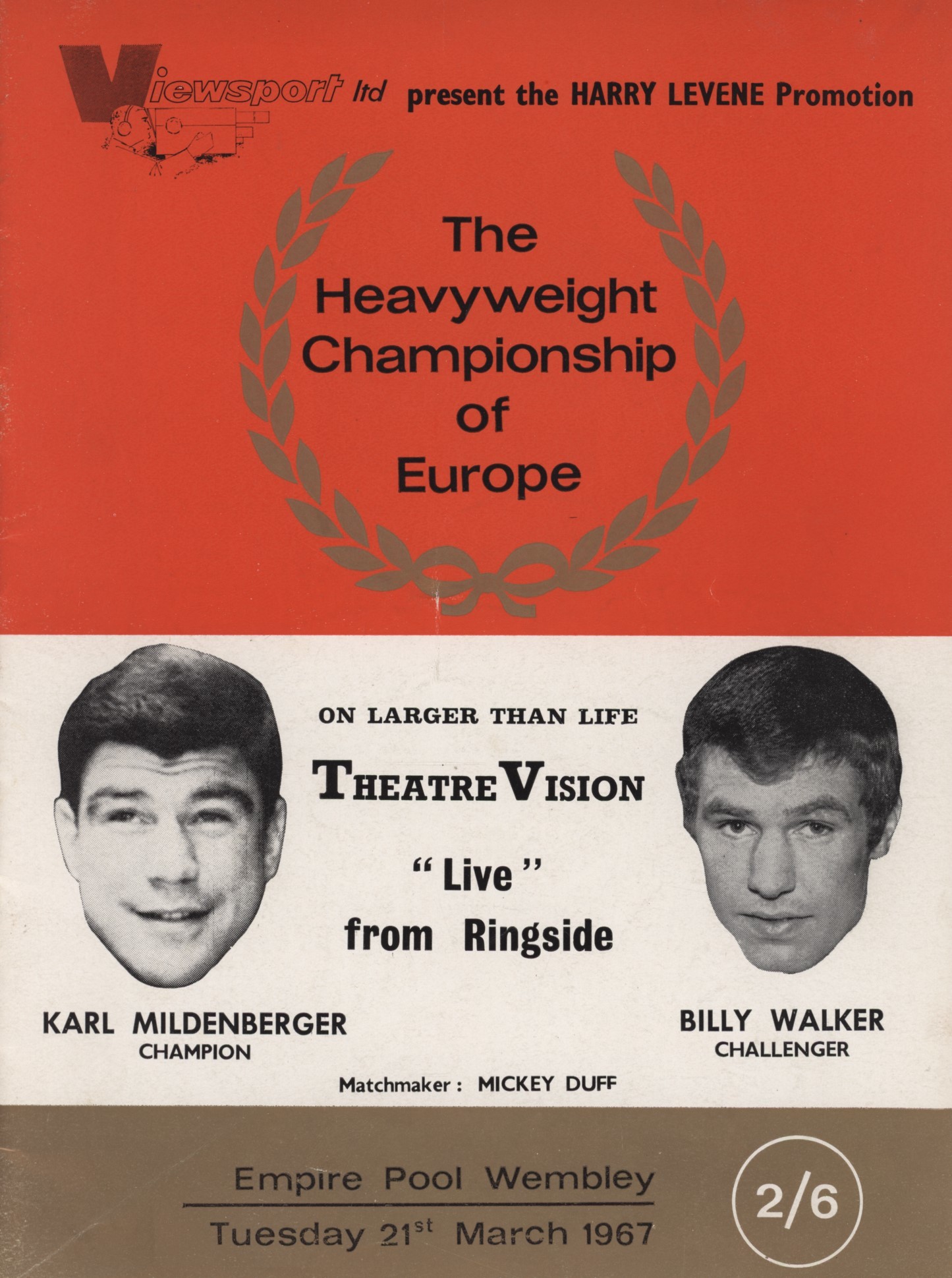 KARL MILDENBERGER V BILLY WALKER 1967 BOXING PROGRAMME - Boxing ...