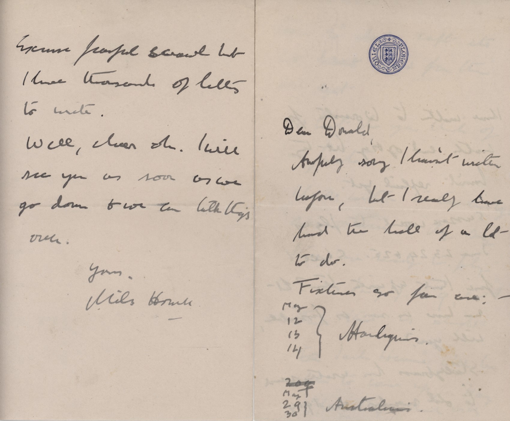 MILES HOWELL (SURREY) CRICKET LETTER - TO D.J. KNIGHT - Cricket ...