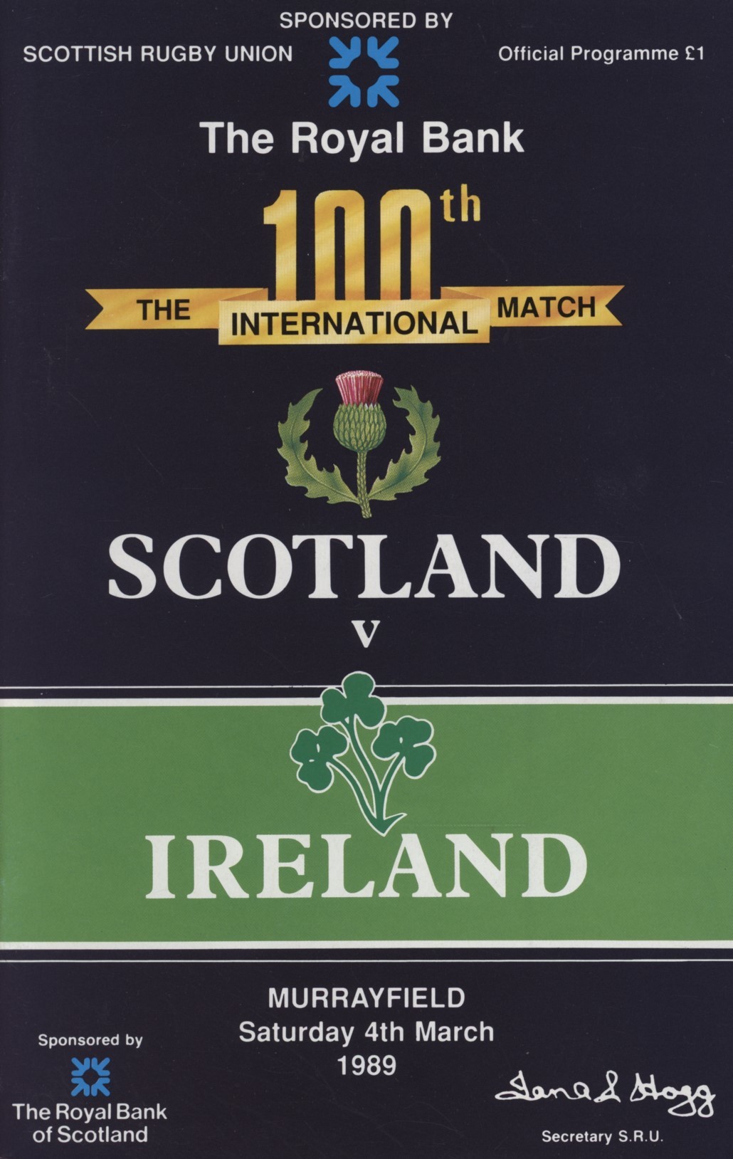SCOTLAND V IRELAND 1989 RUGBY PROGRAMME - Scotland Rugby Union ...