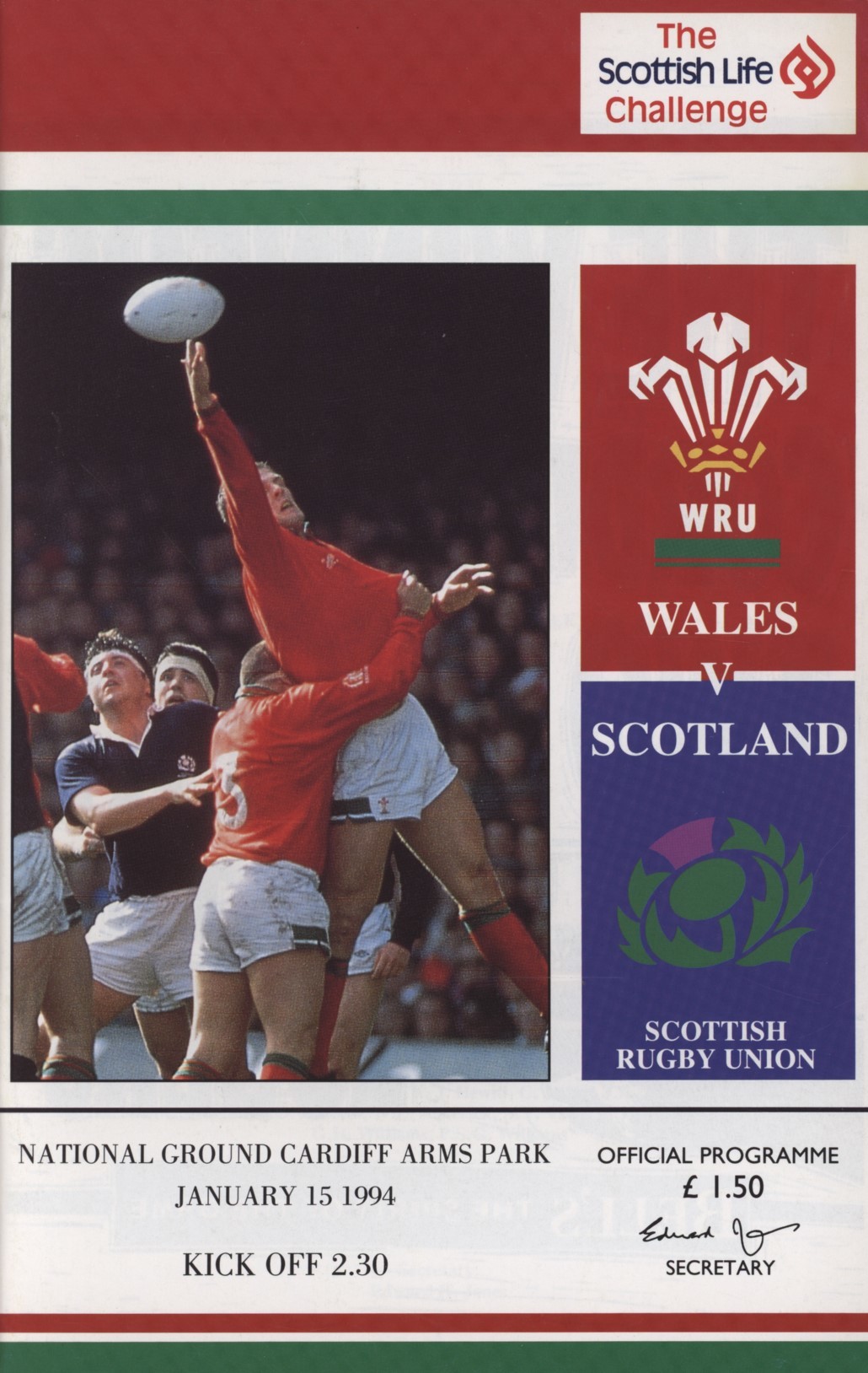WALES V SCOTLAND 1994 RUGBY UNION PROGRAMME - Wales Rugby Union ...
