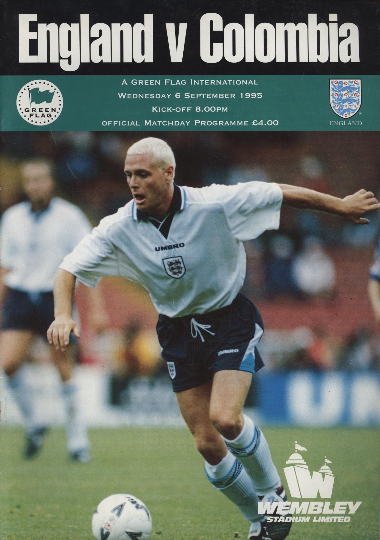 ENGLAND V COLOMBIA 1995 FOOTBALL PROGRAMME - International Football ...