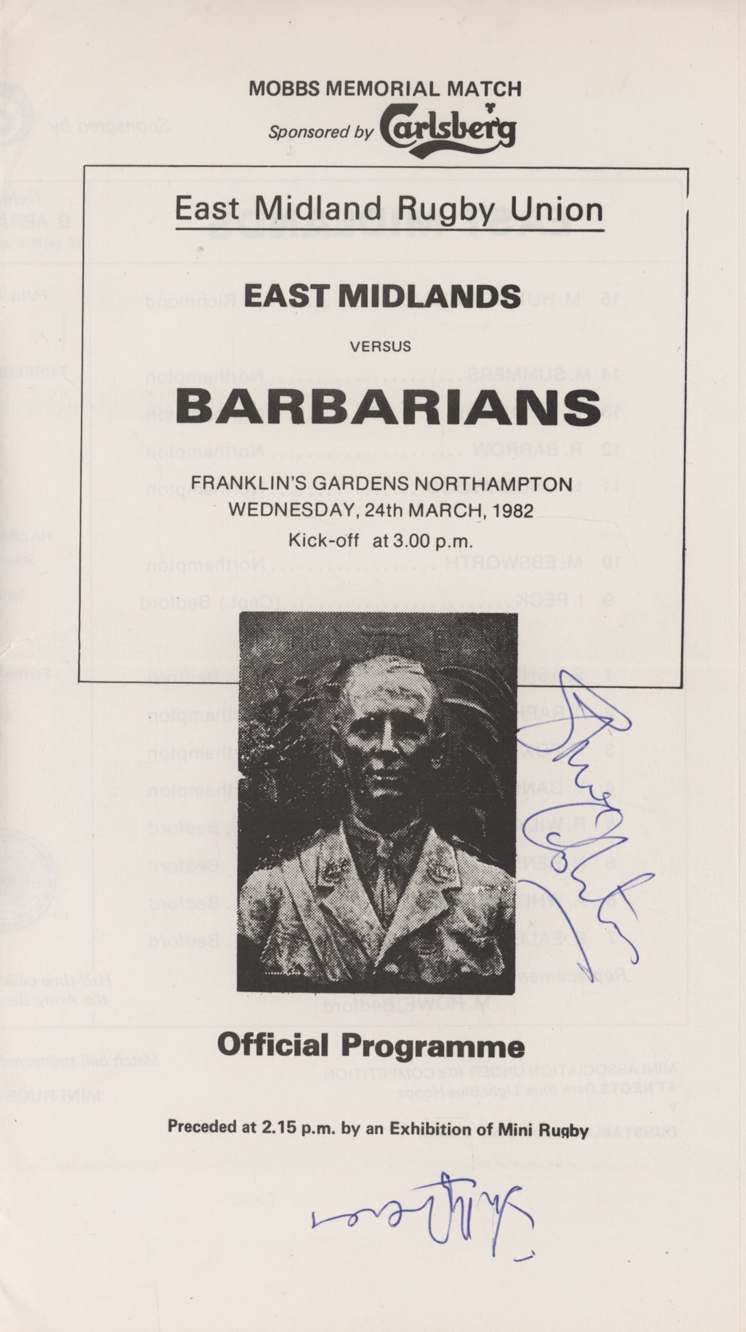 EAST MIDLANDS V BARBARIANS 1982 (MOBBS MEMORIAL MATCH) RUGBY UNION ...