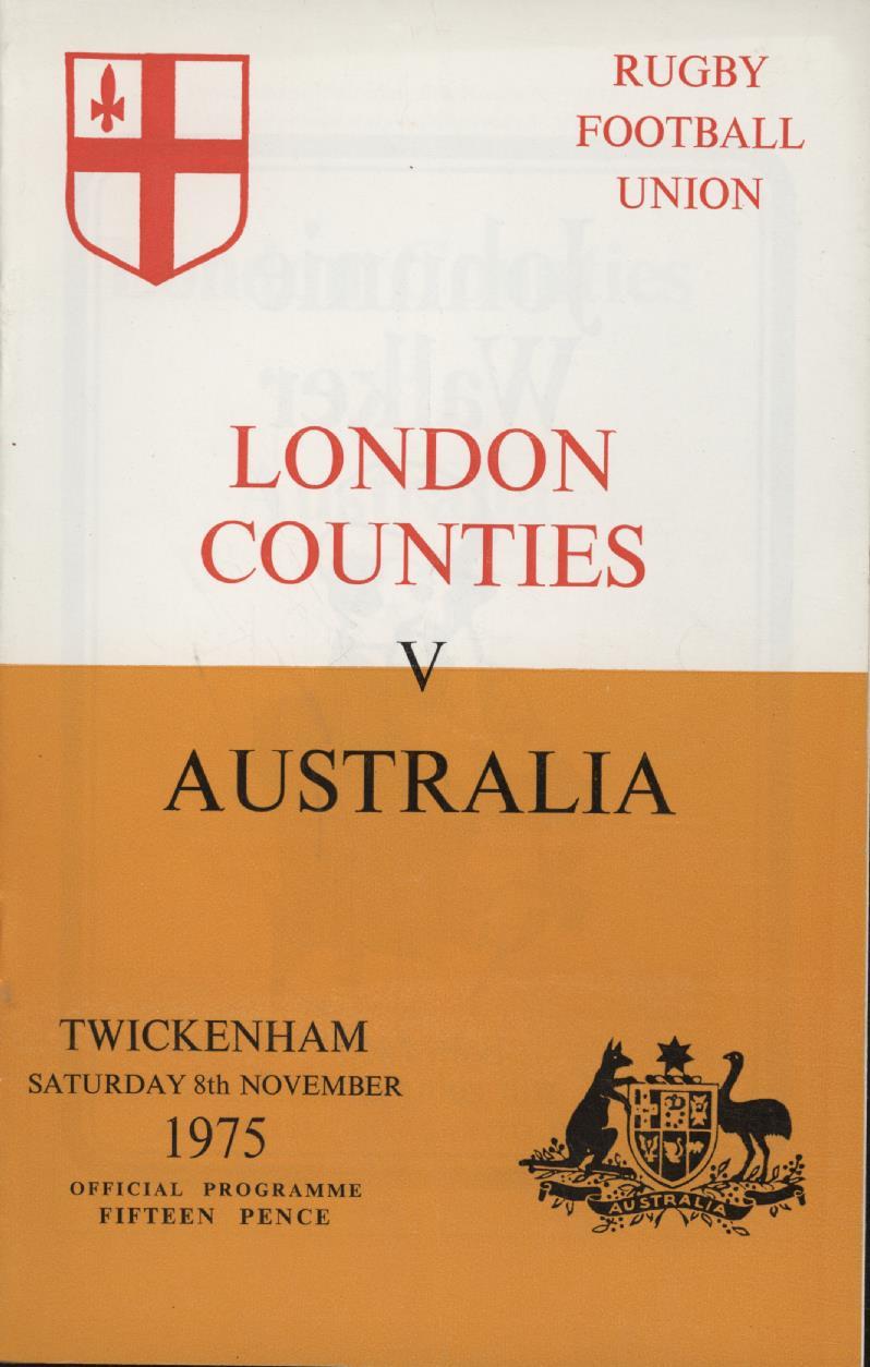 LONDON COUNTIES V AUSTRALIA 1975 RUGBY PROGRAMME - Australia Rugby ...