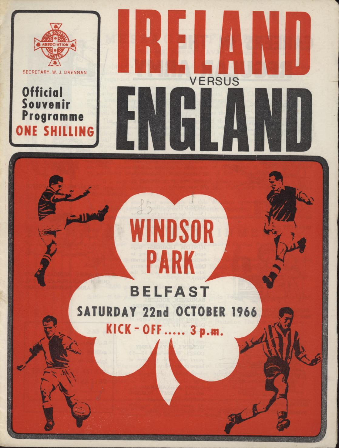 NORTHERN IRELAND V ENGLAND 1966 FOOTBALL PROGRAMME - International ...