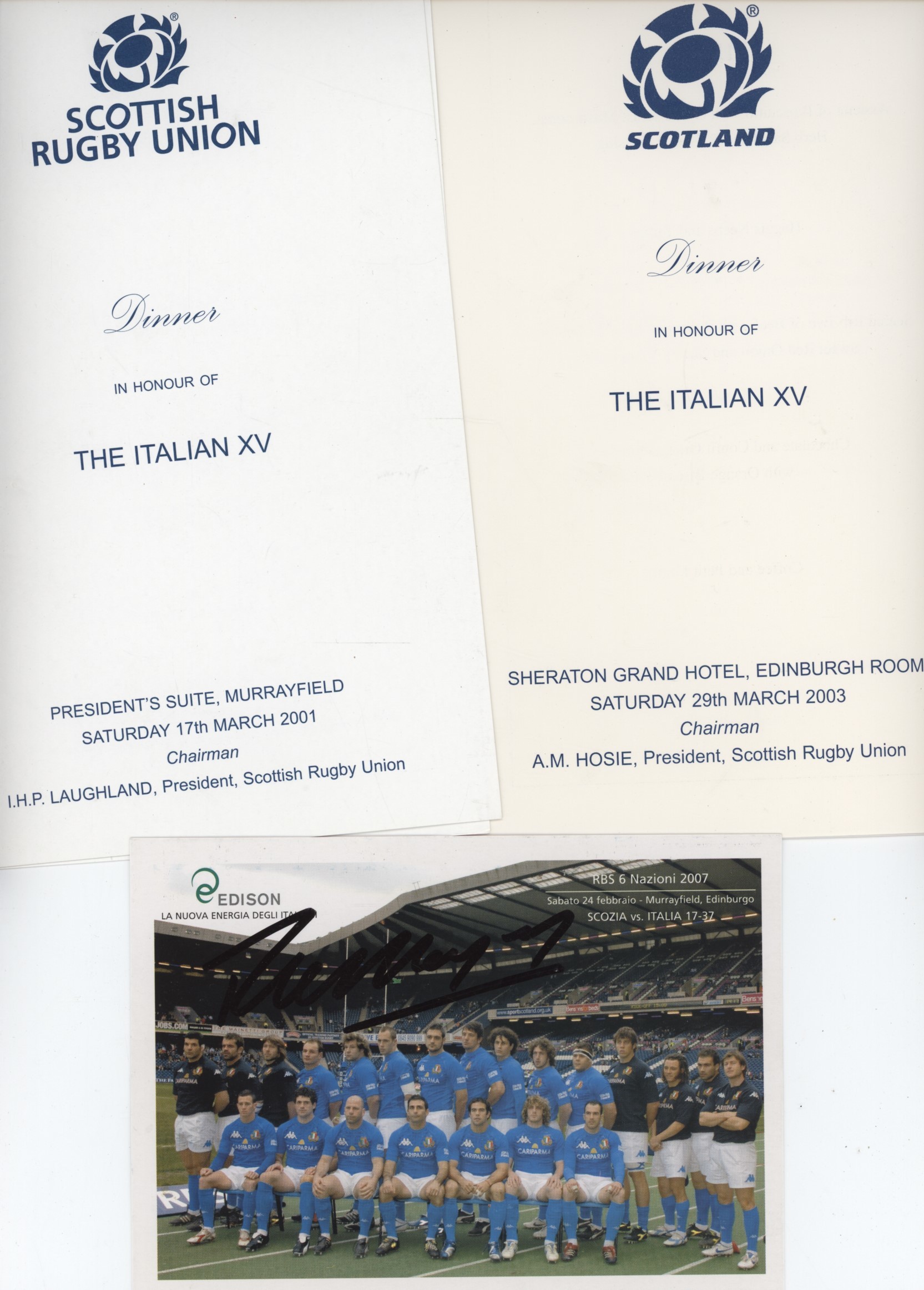 SCOTLAND V ITALY 2001 & 2003 RUGBY UNION DINNER MENUS - Rugby Menus ...