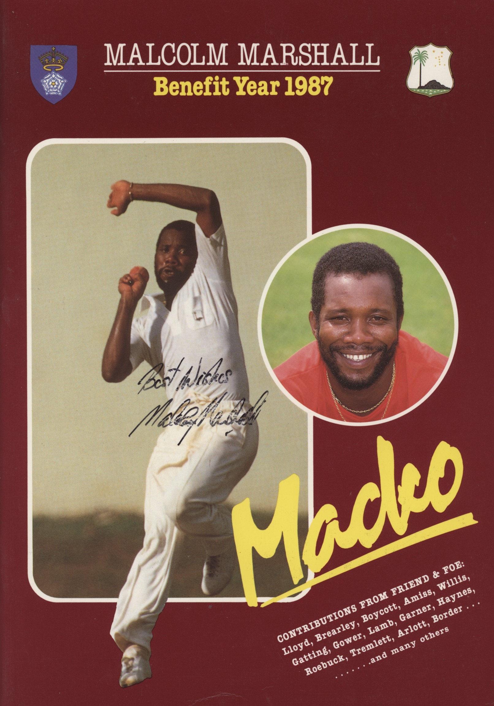MALCOLM MARSHALL (WEST INDIES & HAMPSHIRE) 1987 SIGNED CRICKET BENEFIT ...