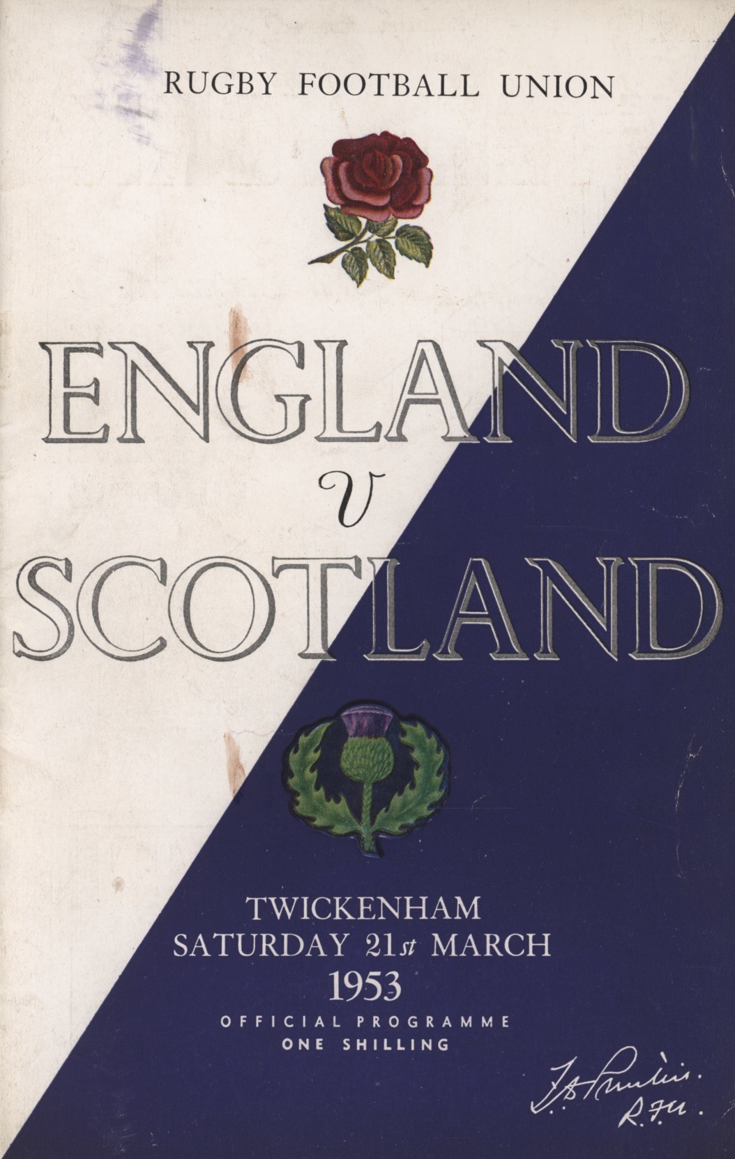 ENGLAND V SCOTLAND 1953 RUGBY UNION PROGRAMME - England Rugby Union ...